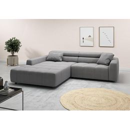 Ecksofa 3C CANDY, B:258cm H:68cm T:217cm, grau, 100% Polyester, Sofas, "Denver auch mit Cord- und Easy care-Bezug, Kopfteilverstellung L-Form",