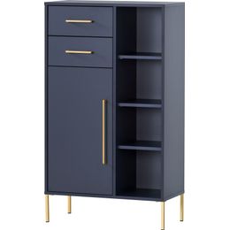 Midischrank Welltime, B:67,1cm H:117,4cm T:33,1cm, blau, FSC-zertifizierter Holzwerkstoff, Badezimmer, Schränke, "Kent mit goldfarbenen Griffen",