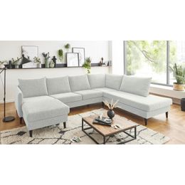 Wohnlandschaft, B:308cm H:79cm, grau, ATLANTIC HOME COLLECTION, Sofas, "Rekvik U-Form", mit Wellenunterfederung, mit Massivholzfüßen