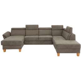 Wohnlandschaft Home Affaire, B:322cm H:84cm T:217cm, braun, 100% Polyester, Sofas, "Conville U-Form", Kopfteilverstellung wahlweise mit Bettfunktion