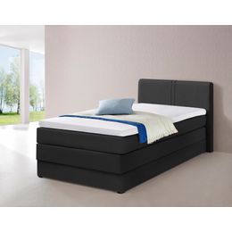 Boxspringbett Hapo, schwarz, Kopfteil, seitliche Unterbox und Obermatratze sind mit pflegeleichtem Feinstrukturstoff in Leinenoptik (100% Polyester)