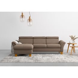 Ecksofa Home Affaire, B:258cm H:84cm T:169cm, braun, 100% Polyester, Wohnzimmer, Sofas, "Lindgren L-Form", wahlweise mit Bett mit klappbaren Rollen,