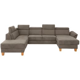 Wohnlandschaft Home Affaire, B:322cm H:84cm T:217cm, braun, 100% Polyester, Sofas, "Conville U-Form", Kopfteilverstellung wahlweise mit Bettfunktion