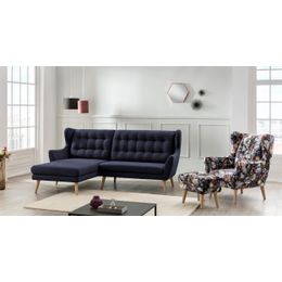 Ecksofa LEONIQUE, B:250cm H:107cm T:173cm, blau, Wohnzimmer, Sofas, "Louanne, L-Form", mit Holzfüßen
