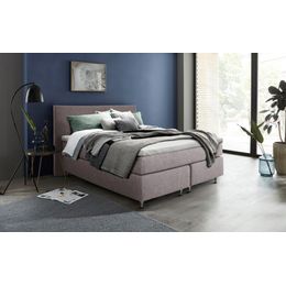 Boxspringbett Inosign, B:140cm L:200cm, beige, Komplettbetten, "Zahara", inkl. Topper, besonderes Highlight: aufgenähten Jeanstaschen - Optik