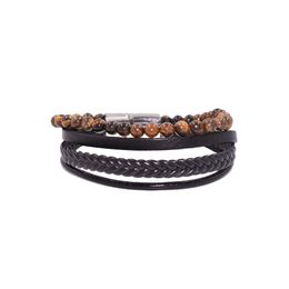 Firetti Herren Lederarmband "Schmuck Geschenk Armschmuck Edelsteinarmband Tigerauge", 20cm, Edelstahl Leder, silber, Edelstahl, Leder, Armbänder,