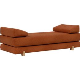 Stapelliege, B:80cm H:82cm L:200cm, orange, INNOVATION LIVING , Daybetten, "Sigmund 595 Eiche-Beine", Daybed mit zwei Federkernmatratzen zum