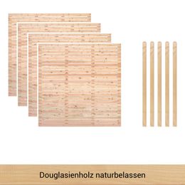 Bm Massivholz Zaun "Kurt Set 4", H/L: 180cm, Pfosten: 5 Stk., beige, Zaunelemente, 4 Zaunelemente 180 x 180cm, 5 Pfosten, Kopf gerundet, Länge 190cm