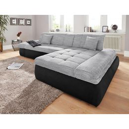 Ecksofa DOMO collection, B:300cm H:80cm T:172cm, silber, Kunstleder SOFTLUX / Struktur (90% Polyester, 10% Polyacryl);Zierkissen: Struktur (90%