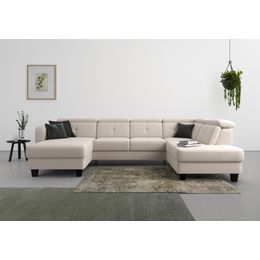 Sit & More Wohnlandschaft SIT & MORE, B:321cm H:85cm T:195cm, grau, Sofas, "Belluci U-Form", Kopfteilverstellung und Federkern, wahlweise mit Bettfunktion