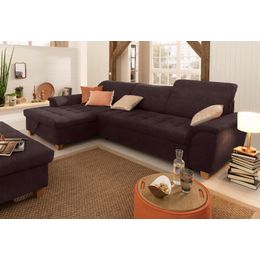 Ecksofa Home Affaire, B:279cm H:81cm T:170cm, braun, Wohnzimmer, Sofas, "Lyla L-Form", mit Recamiere, wahlweise mit Rückenfunktion und zusätzlich mit