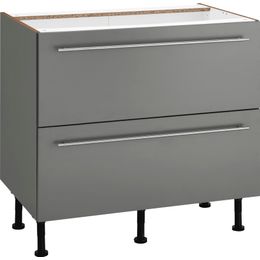 Unterschrank Optifit, B:90cm H:87cm T:58,4cm, grau, K&uuml;che, Schr&auml;nke, "Bern", 90 cm breit, mit 2 gro&szlig;en Ausz&uuml;gen f&uuml;r viel Stauraum