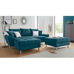 Ecksofa Collection AB, B:235cm H:86cm T:188cm, blau, Struktur (100% Polyester); Samtoptik (100% Polyester), Wohnzimmer, Sofas, "Rada L-Form",