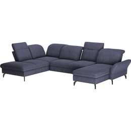 Sit & More Wohnlandschaft SIT & MORE, B:363cm H:88cm T:242cm, blau, 90% Polyester, 10% Polyamid, Sofas, "Leandro U-Form", Wahlweise mit Bett-, Kopfteil - und