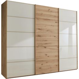 Schwebetürenschrank Wiemann, B:246,3cm H:236cm T:67cm, braun, Floatglas, Holzwerkstoff, Schränke, "Cardiff", mit massiven Holztüren und Spiegel