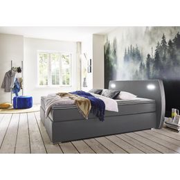 Boxspringbett, B:162cm L:210cm, grau, ATLANTIC HOME COLLECTION, Bezug Bett: Strukturstoff (65% Polypropylen, 35% Polyester), Komplettbetten, "REX