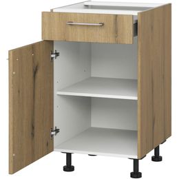 Unterschrank KOCHSTATION, B:50cm H:75cm T:56cm, braun, K&uuml;che, Schr&auml;nke, "KS-Trea US50", mit einem Auszug und einer T&uuml;r, Einlegeboden, Breite 50 cm,