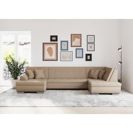 Wohnlandschaft DOMO collection, B:364cm H:83cm T:201cm, braun, 95% Polyester, 5% Polyamid, Sofas, "Treviso incl. Zierkissen, moderne Steppung, XXL: