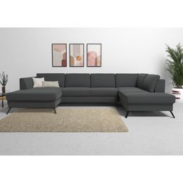 Sit & More Wohnlandschaft SIT & MORE, B:335cm H:88cm T:201cm, grau, 100% Polyester, Sofas, "Olsen U-Form", inklusive Sitztiefenverstellung, wahlweise mit