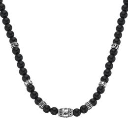 Herren Collier "schwarze Achat-, Tigerauge- oder syn. T&uuml;rkis-Kugeln, Silber 925", 60cm, Silber 925 (Sterlingsilber), schwarz, Giorgio Martello