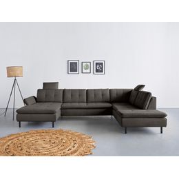 Wohnlandschaft Inosign, B:347cm H:83cm T:226cm, grau, 98% Polyester 2% Polyamid, Sofas, "Birkholm U-Form", Armlehnverstellung, auch in Easy Clean