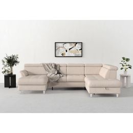 Sit & More Wohnlandschaft SIT & MORE, B:304cm T:216cm, beige, 100% Polyester, Sofas, "Marano U-Form", inklusive Kopfteilverstellung, wahlweise mit Bettfunktion,