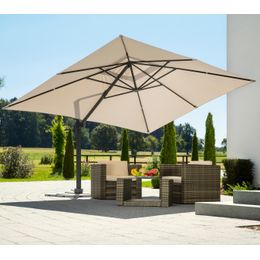Ampelschirm, beige, Schneider Schirme, Obermaterial: 100% Polyester, Standschirme, "Rhodos Grande", natur, rechteckig, ohne Wegeplatten