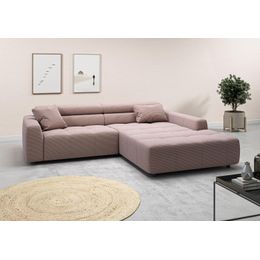 Ecksofa 3C CANDY, B:258cm H:68cm T:217cm, rosa, 88% Polyester, 12% Polyacryl, Sofas, "Denver auch mit Cord- und Easy care-Bezug, Kopfteilverstellung
