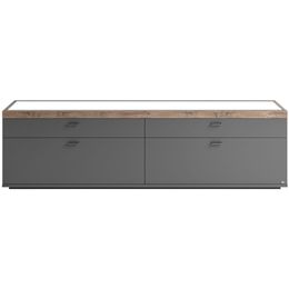 Lowboard, B:210cm H:60cm T:43,8cm, grau, SET ONE BY Musterring, Sideboards, "Lancaster", In 2 Breiten erh&auml;ltlich, Rahmen in Eicheabsetzung, mit
