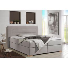Boxspringbett Home Affaire, B:120cm L:208cm, grau, Strukturstoff-Bezug (100% Polyester), Komplettbetten, "Manchester", 5 Breiten, 3 Ausführungen, 2