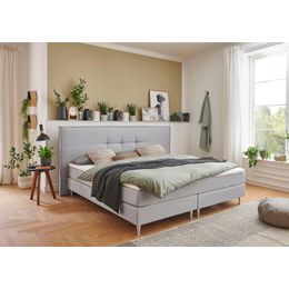Boxbett, B:182cm L:208cm, grau, ATLANTIC HOME COLLECTION, Komplettbetten, "Barnett", mit Taschenfederkern-Matratze und Topper