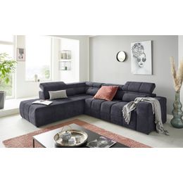 Ecksofa DOMO collection, B:275cm H:80cm T:228cm, blau, Wohnzimmer, Sofas, "Brandon L-Form, auch in Leder", inklusive Kopfteilverstellung, wahlweise