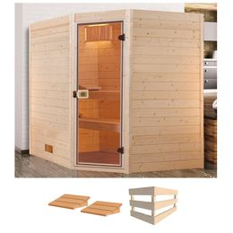 Weka Sauna "Valida Eck 3", ohne Ofen, (ohne Ofen), beige, Saunen, ohne Ofen