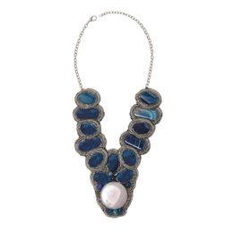 Damen Statementkette "Agate", blau, Basic, Collezione Alessandro, Bernstein, Halsketten, mit Achaten