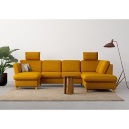 Wohnlandschaft Home Affaire, B:307cm H:86cm T:213cm, gelb, 100% Polyester, Sofas, "Trelleborg U-Form", wahlweise mit Bettfunktion und Bettkasten,