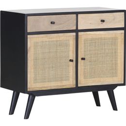 Kommode GUTMANN FACTORY, B:90cm H:80cm T:42cm, schwarz, Massivholz, Wohnzimmer, Sideboards, "Linus", mit Rattangeflecht