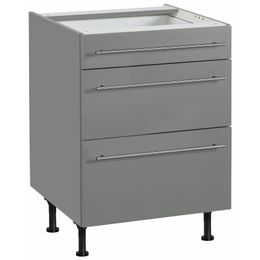 Unterschrank Optifit, B:60cm H:87cm T:58,4cm, grau, K&uuml;che, Schr&auml;nke, "Bern", 60 cm breit, mit Schubkasten und 2 Ausz&uuml;gen,h&ouml;henverstellbare F&uuml;&szlig;e