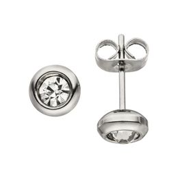 Jobo Damen Paar Ohrstecker, 6,5mm, Edelstahl, silber, Edelstahl, Ohrringe, Edelstahl mit 2 Zirkonia
