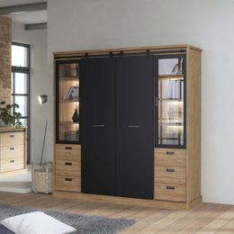 Kleiderschrank FORTE, B:203,2cm H:208,4cm T:61cm, schwarz, Spanplatte, Kinderzimmer, Schränke, mit Beleuchtung