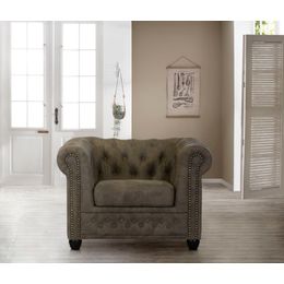 Chesterfield-Sessel Home Affaire, B:94cm H:72cm T:86cm, grau, Luxus-Microfaser Lederoptik (100% Polyester), Sessel, "Rysum Sessel", passend zur Serie