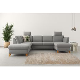Wohnlandschaft Home Affaire, B:307cm H:86cm T:213cm, grau, 100% Polyester, Sofas, "Trelleborg U-Form", Federkern-Polsterung, wahlweise mit