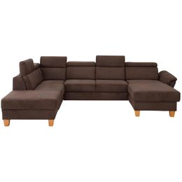 Wohnlandschaft Home Affaire, B:322cm H:84cm T:217cm, braun, 100% Polyester, Sofas, "Conville U-Form", Kopfteilverstellung wahlweise mit Bettfunktion