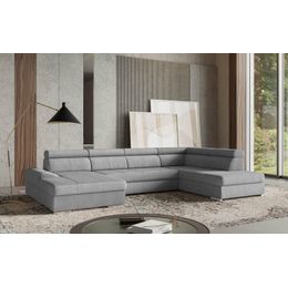 Sit & More Wohnlandschaft SIT & MORE, B:345cm H:79cm T:213cm, grau, 100% Polyester, Sofas, "U-Form", mit verstellbaren Kopfteilen, wahlweise mit Bettfunktion