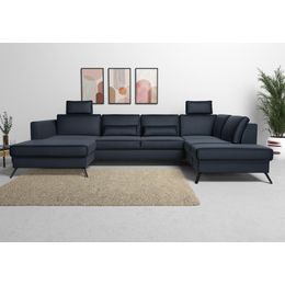 Sit & More Wohnlandschaft SIT & MORE, B:335cm H:88cm T:201cm, blau, 100% Polyester, Sofas, "Olsen U-Form", inklusive Sitztiefenverstellung, wahlweise mit