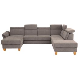 Wohnlandschaft Home Affaire, B:322cm H:84cm T:217cm, braun, 100% Polyester, Sofas, "Conville U-Form", Kopfteilverstellung wahlweise mit Bettfunktion