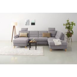 Wohnlandschaft Home Affaire, B:303cm H:90cm T:213cm, silber, 100% Polyester, Sofas, "Westerland U-Form", Federkern, wahlweise Bettfunktion, Stauraum