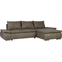 Ecksofa Home Affaire, B:266cm H:83cm T:175cm, grau, 100% Polyester, Wohnzimmer, Sofas, "Acra L-Form", mit Bettfunktion und Bettkasten, in Mattenoptik