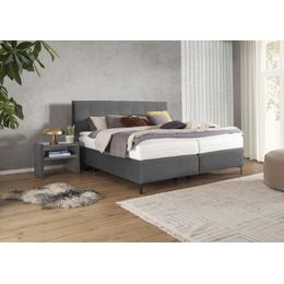 Boxspringbett Alina, B:200cm L:209cm, grau, Struktur fein TCM (100% Polyester), Jugendzimmer, Komplettbetten, "Elmar", mit gestepptem Kopfteil,