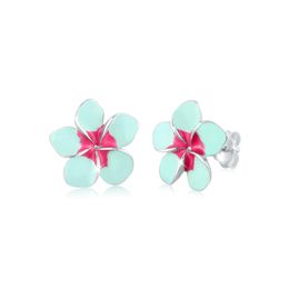 Elli Damen Paar Ohrstecker "Frangipani Blüte Natur Blume Emaille 925 Silber", onesize, ohne Stein, Silber 925 (Sterlingsilber), bunt, Silber 925