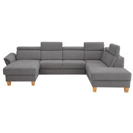 Wohnlandschaft Home Affaire, B:322cm H:84cm T:217cm, grau, 100% Polyester, Sofas, "Conville U-Form", Kopfteilverstellung wahlweise mit Bettfunktion